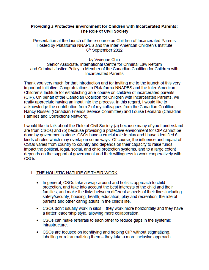 Providing a Protective Environment for Children with Incarcerated ...